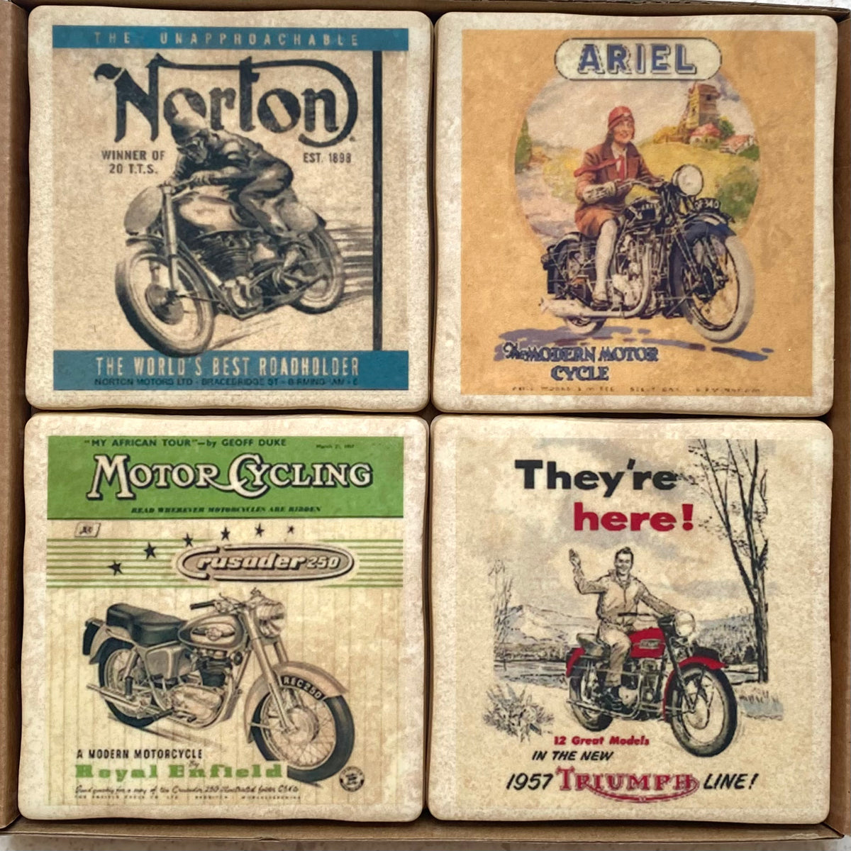 British Motorcycles - Ceramic Coaster Set — Lovely Libby's