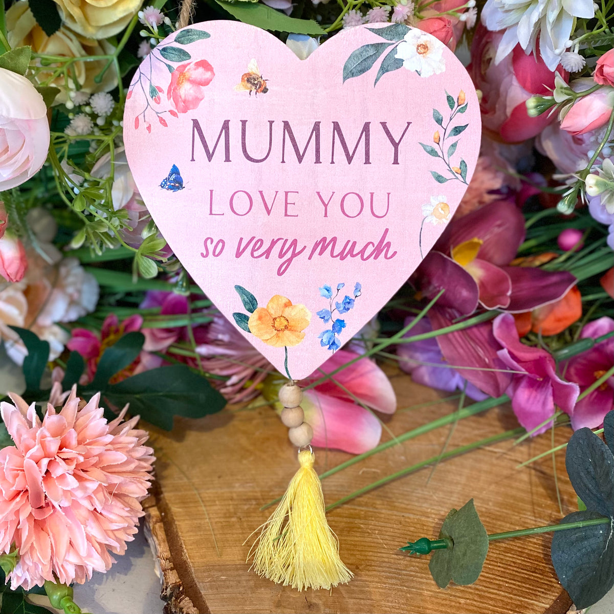 Wooden Mummy Hanging Heart — Lovely Libby's