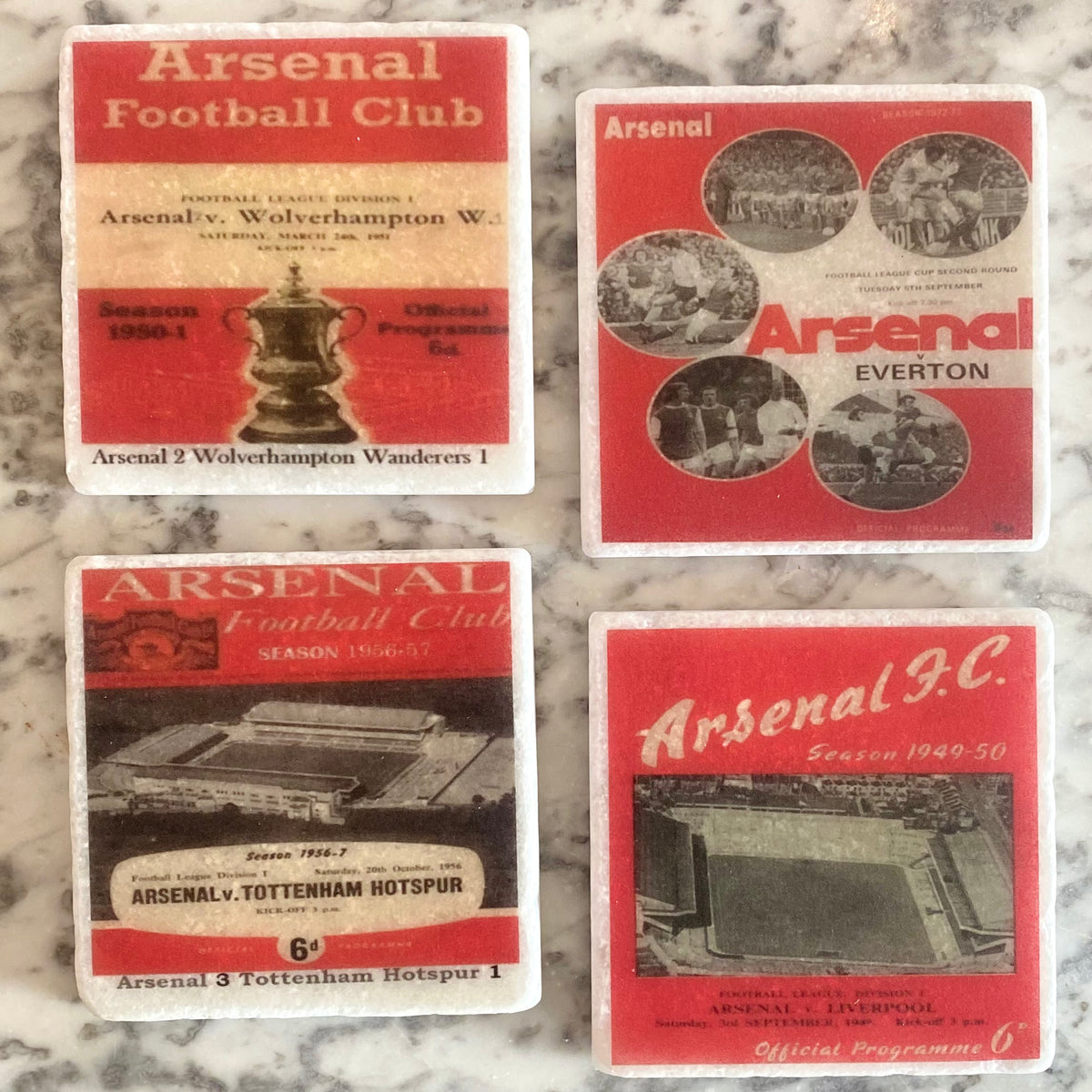Arsenal Programmes - Marble Coaster Set — Lovely Libby's