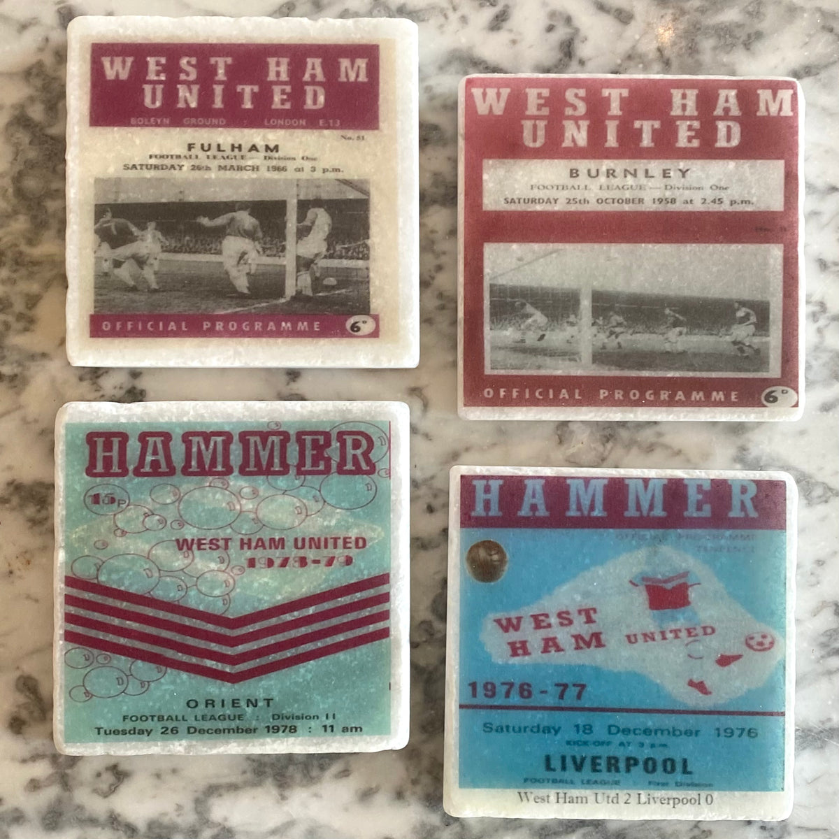 West Ham Programmes - Marble Coaster Set — Lovely Libby's