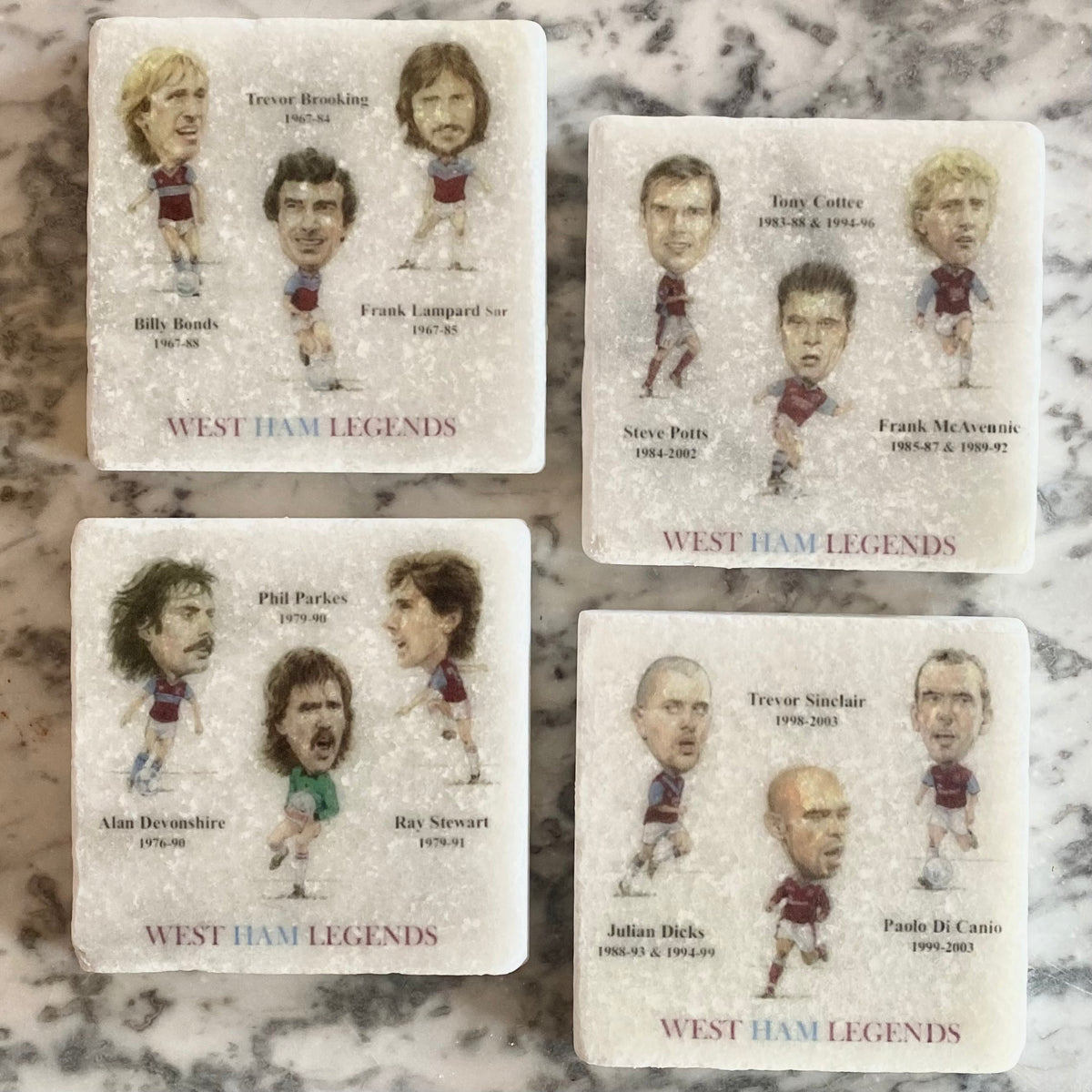 West Ham Legends - Marble Coaster Set — Lovely Libby's